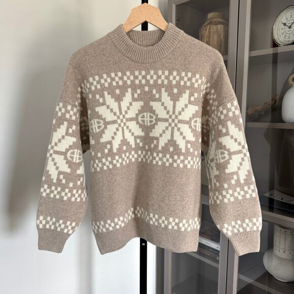 Anine Bing | Sweaters | Anine Bing Cheyenne Tan Snowflake Mock Neck ...